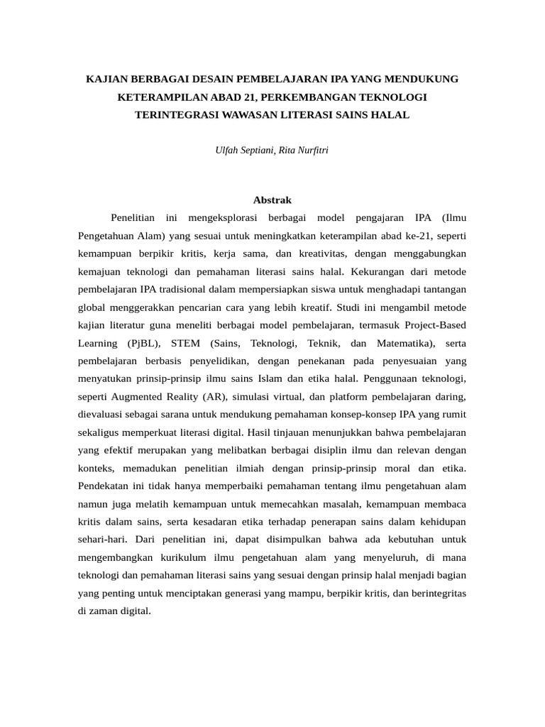 Kajian Berbagai Desain Pembelajaran Ipa Yang Mendukung Keterampilan ...