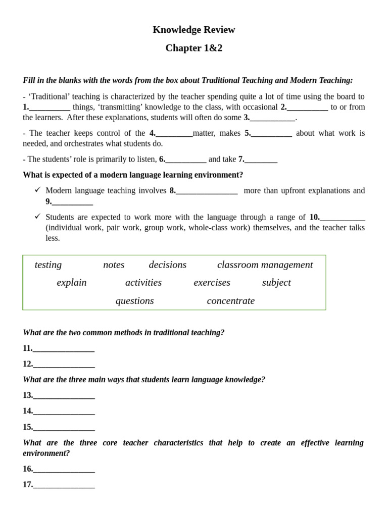 Knowledge Review Chap 1&2 | PDF | Language Education | Teaching Method