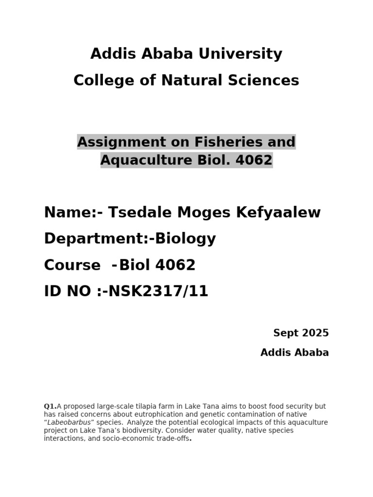 Tsedale Moges Addis Ababa University | PDF | Eutrophication | Aquaculture