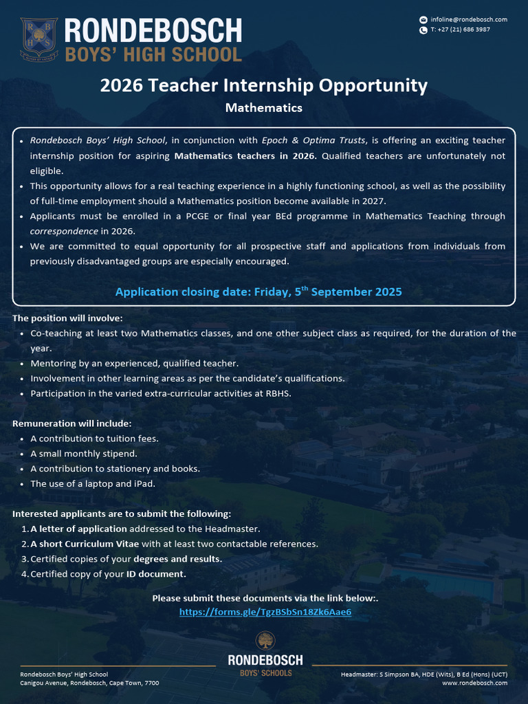 RBHS 2026 Teacher Internship in Maths | PDF