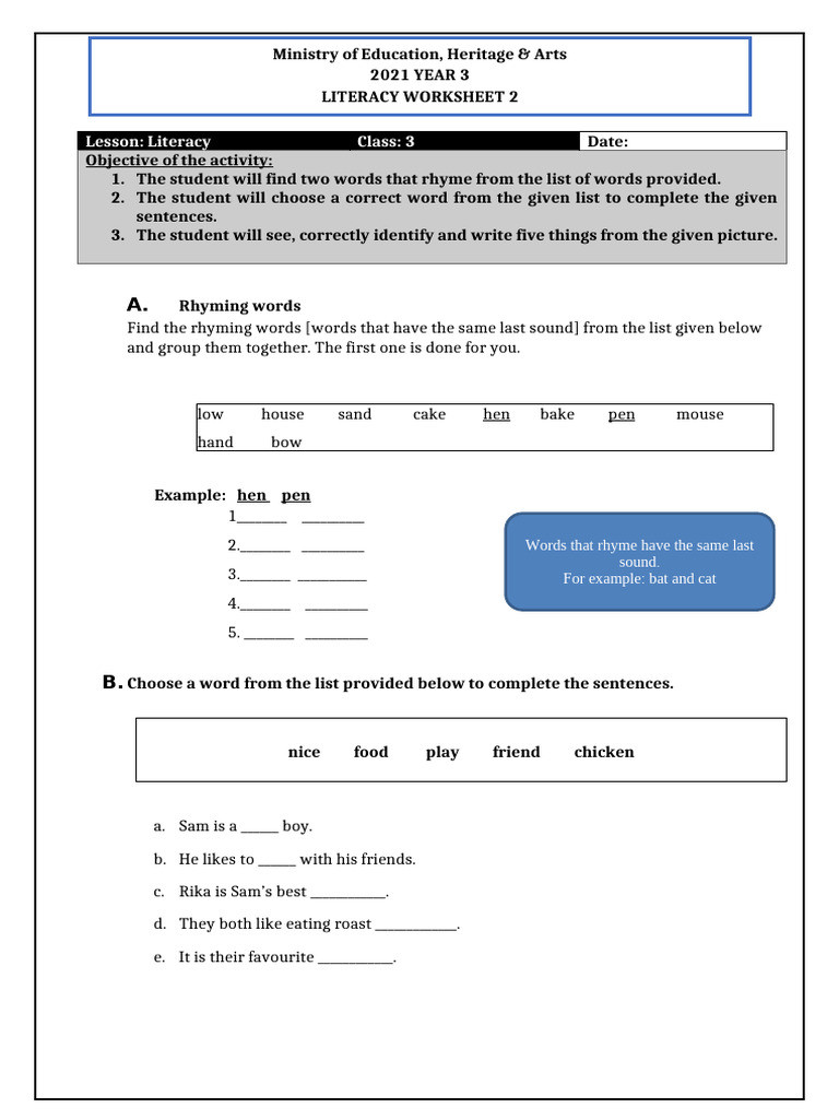 Worksheet 2 Literacy YEAR 3 Final | PDF | Learning