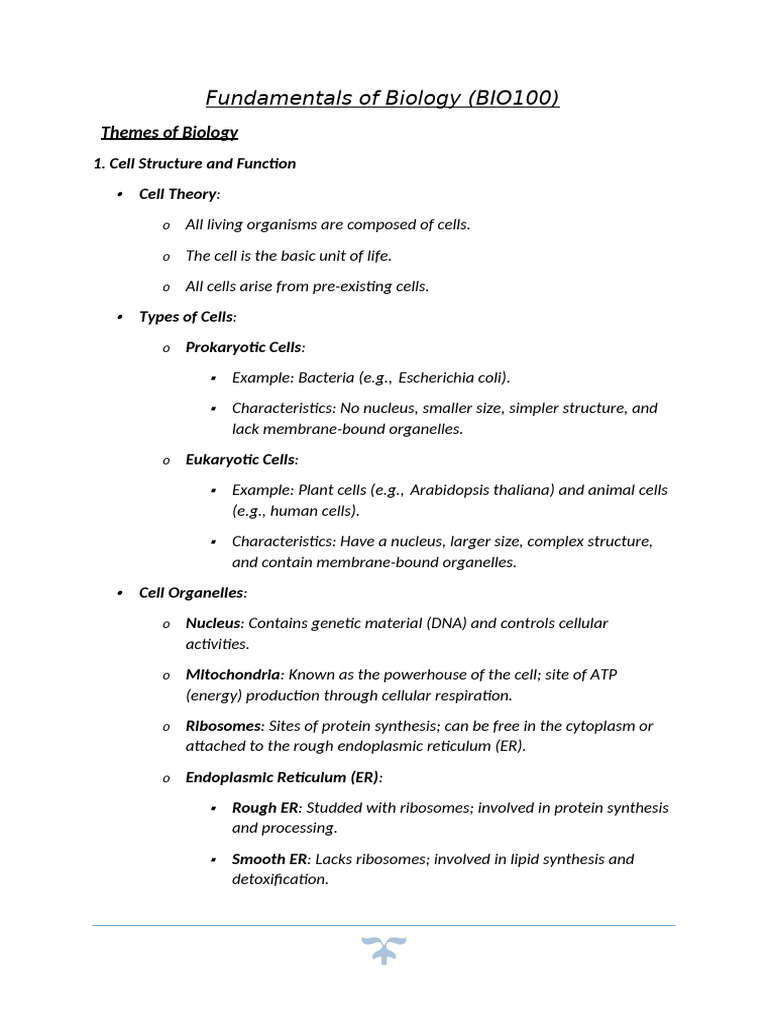 Fundamentals of Biology (Themes) Detailed | PDF | Cell (Biology ...