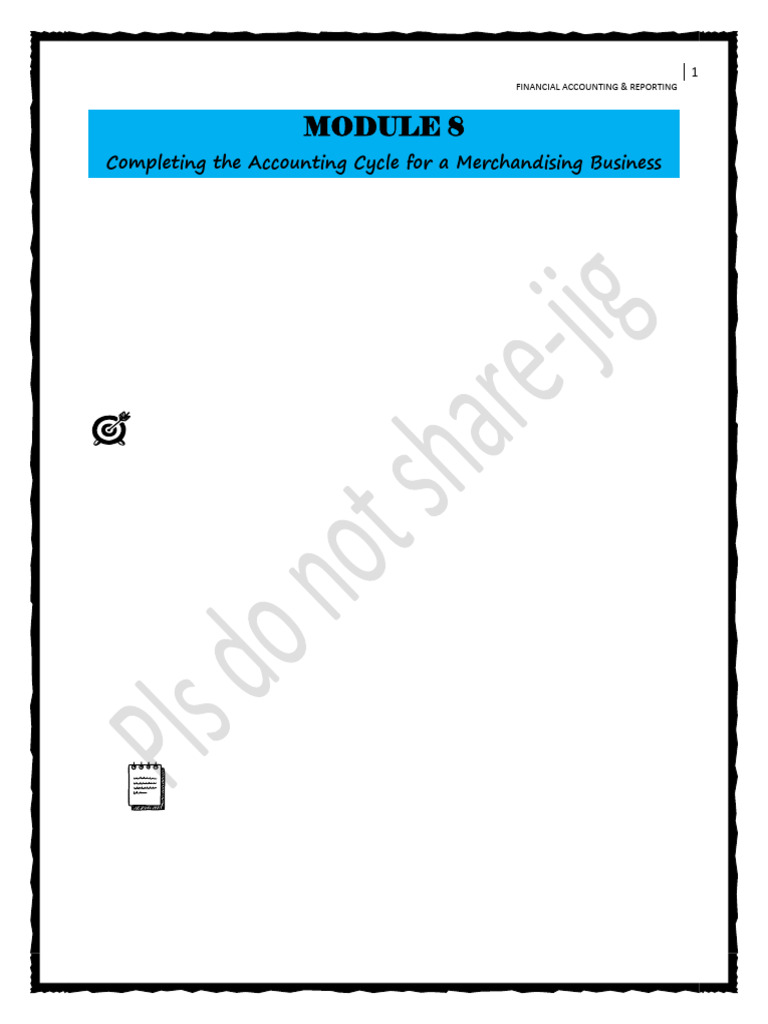 MODULE 8 Completing The Cycle For A Merchandising Business | PDF ...