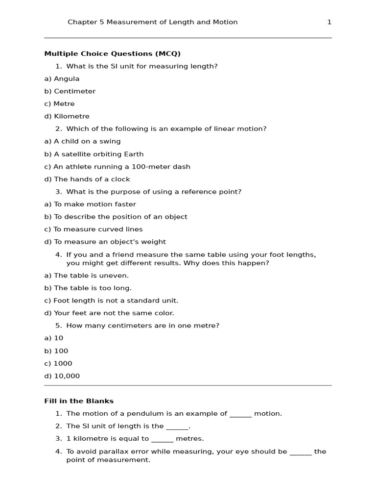 Chapter 5 Measurement of Length and Motion | PDF | Length | Measurement