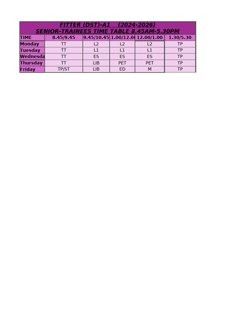 Senior Trainees Time Table 2024-2026 | PDF