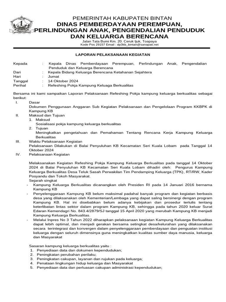 Laporan Kegiatan KP KB SKL | PDF