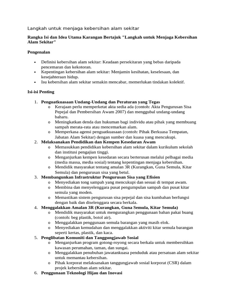 Langkah Untuk Menjaga Kebersihan Alam Sekitar | PDF