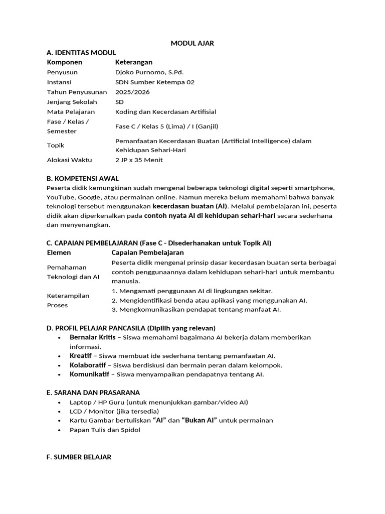 MODUL AJAR Koding | PDF