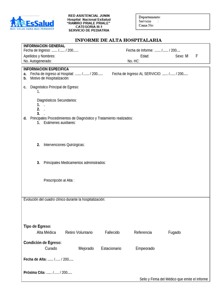 Informe de Alta Hospitalaria Dac 1 | PDF
