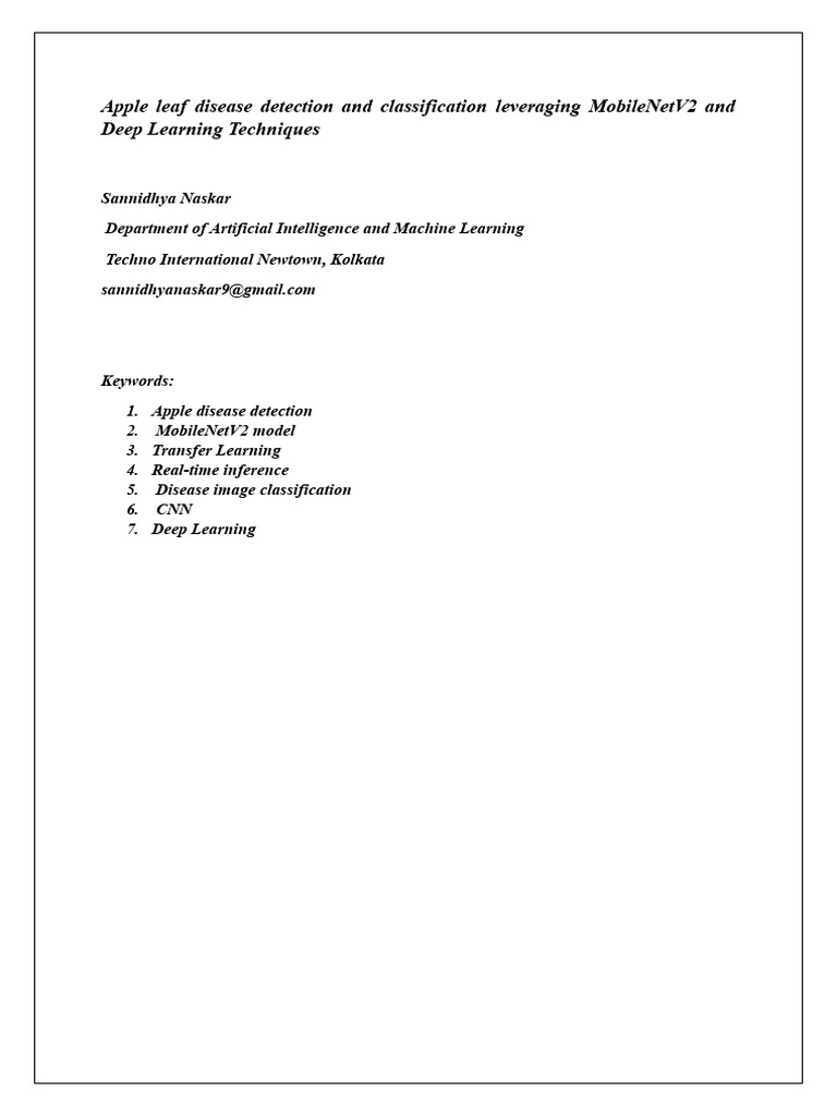 Apple Leaf Disease Detection and Classification Using MobileNetV (Finalized) | PDF | Deep ...
