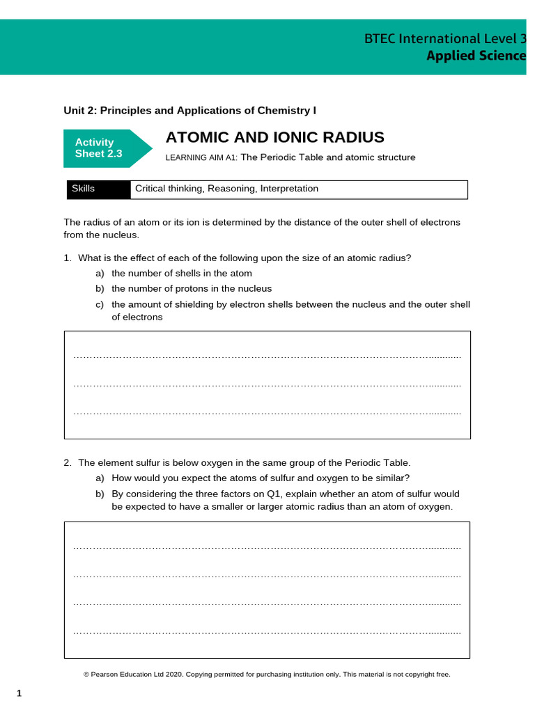 3 Atomic and Ionic Radius Activity Sheet | PDF | Ion | Atoms