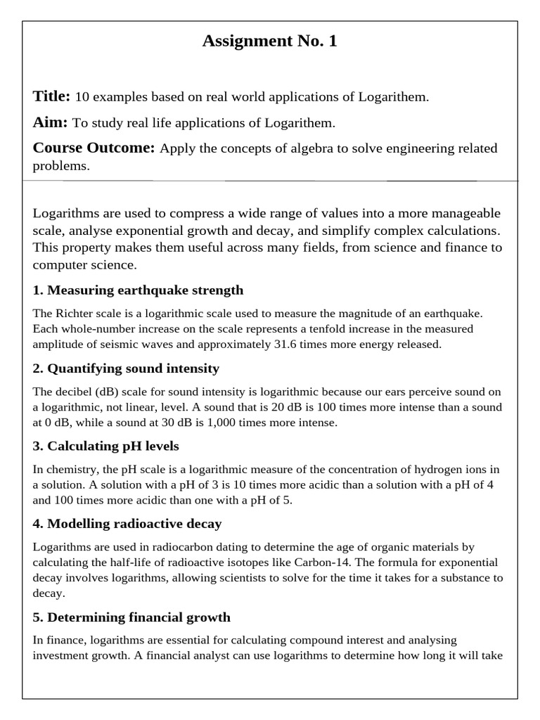 Real-World Applications of Logarithms | PDF | Logarithm | Ph