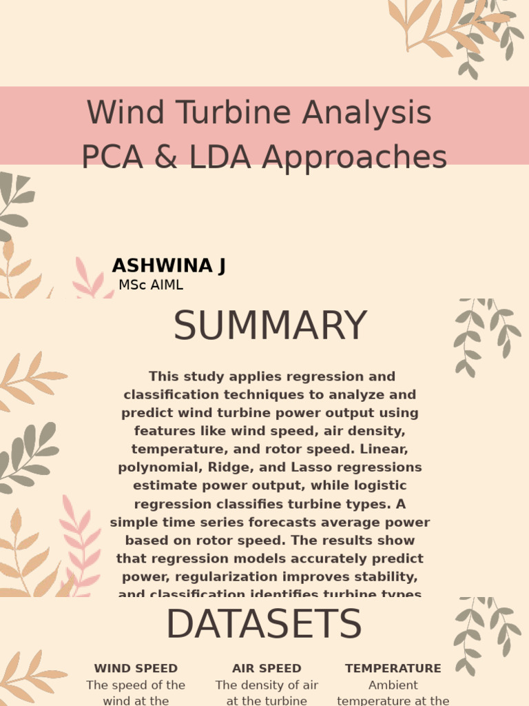 Wind Turbine Analysis PCA & LDA Approaches: Ashwina J | PDF | Principal ...