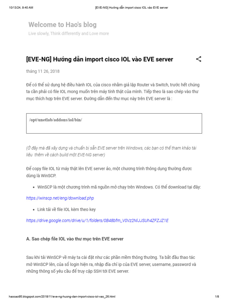 (EVE-NG) Hướng Dẫn Import Cisco IOL Vào EVE Server | PDF