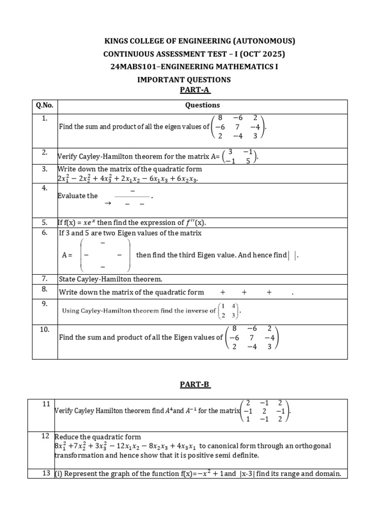 Em I Cat 1 25-26 Civil, Cse, Ai&Ds and It Important Questions | PDF ...