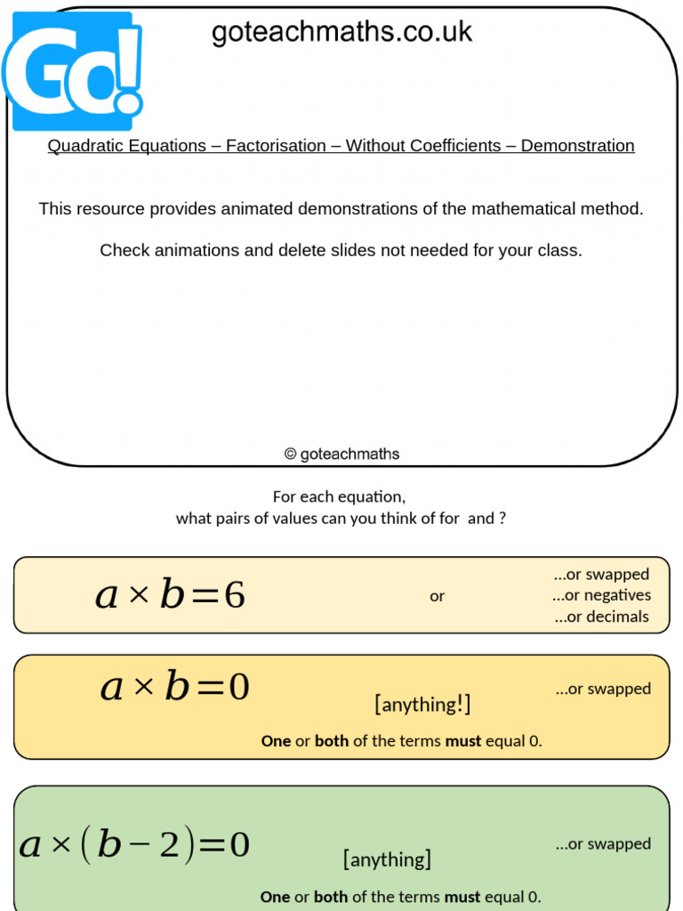 Quadratic Equations Factorisation Without Coefficients Demonstration | PDF | Factorization | Area