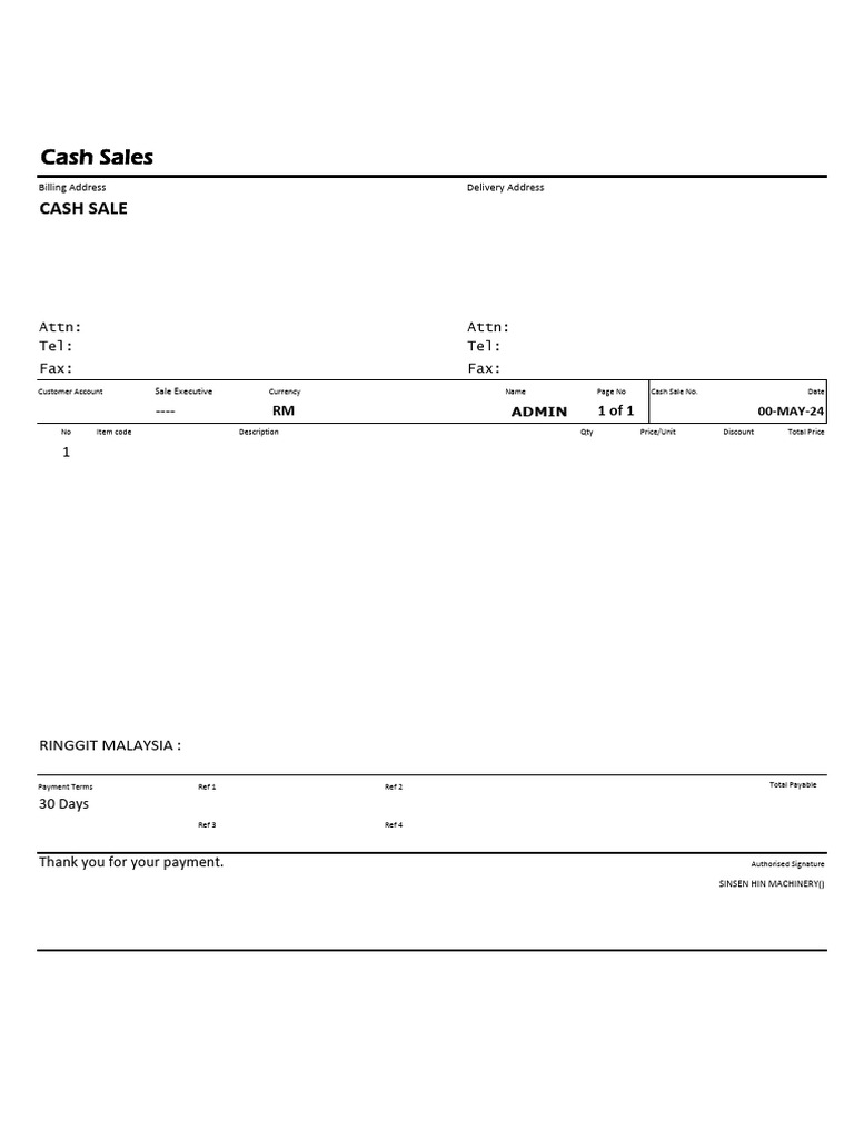 Cash Sale Invoice with Signature | PDF