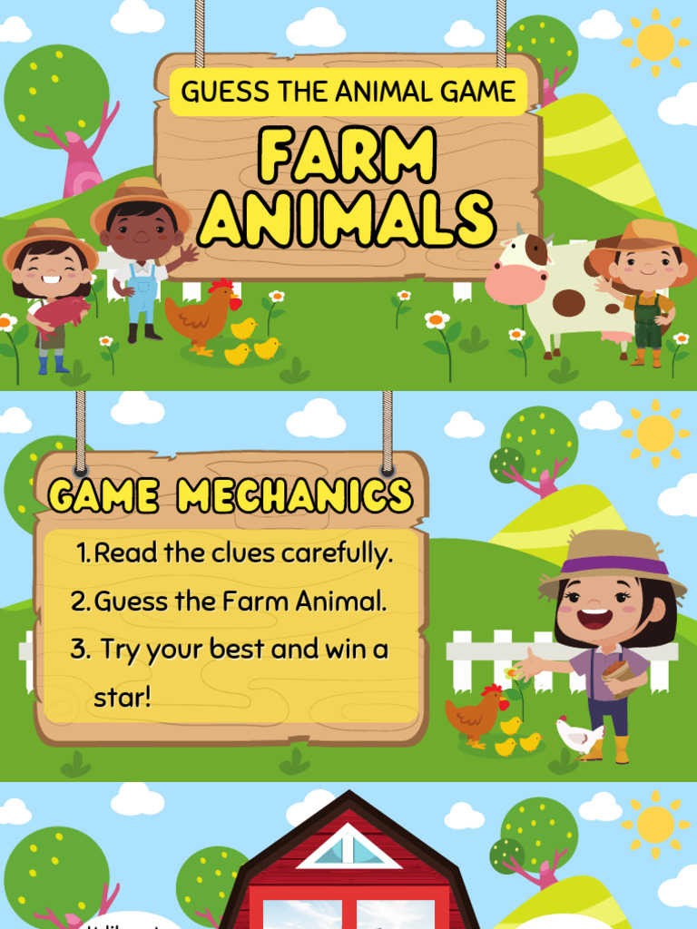 Colorful Illustration Guess The Farm Animal Game Presentation | PDF ...