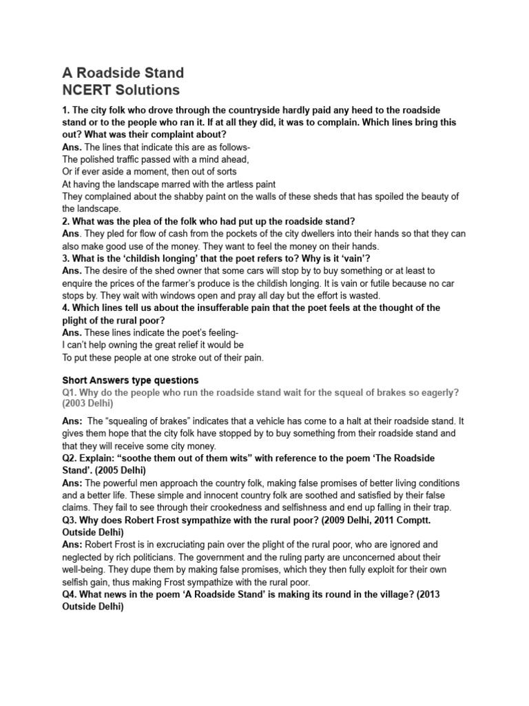 Poem A Roadside Stand Notes | PDF