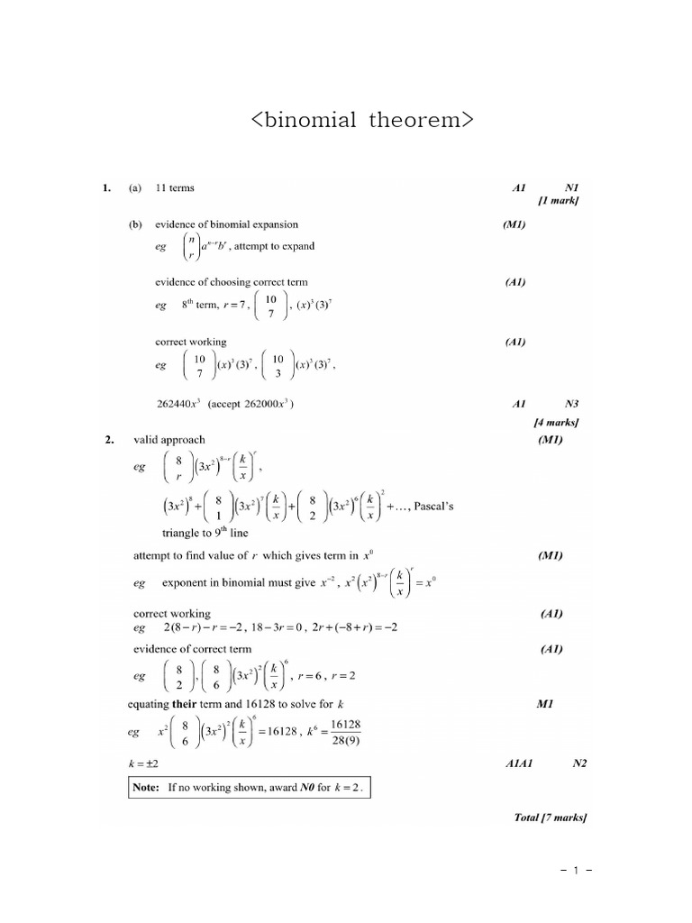 13-2. Binomial Theorem Solutions | PDF