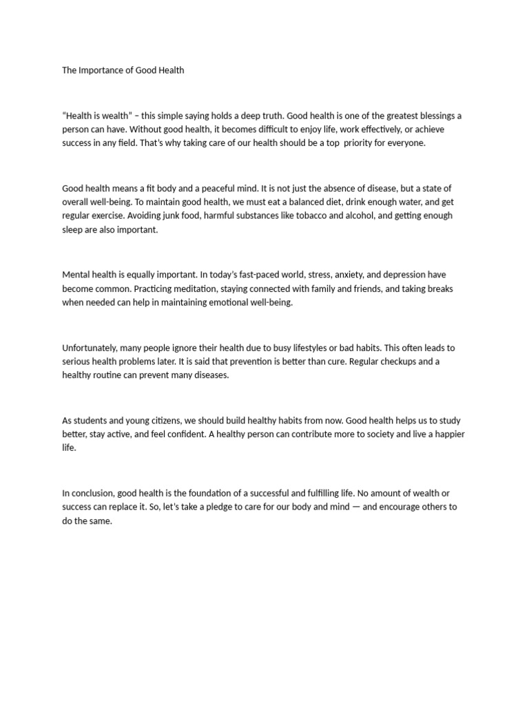 Significance of Good Health Explained | PDF