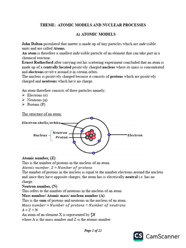 Atomic Models and Nuclear Processes Overview | PDF | Atoms | Neutron