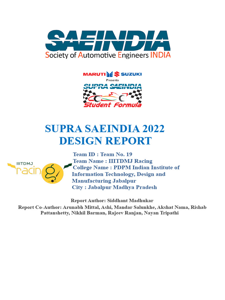 19 - IIITDMJ Racing - Design Report | PDF | Brake | Steering