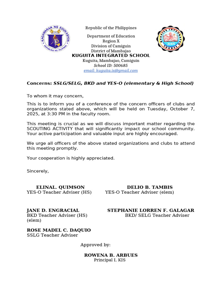 SSLG Communication Letter 1 | PDF