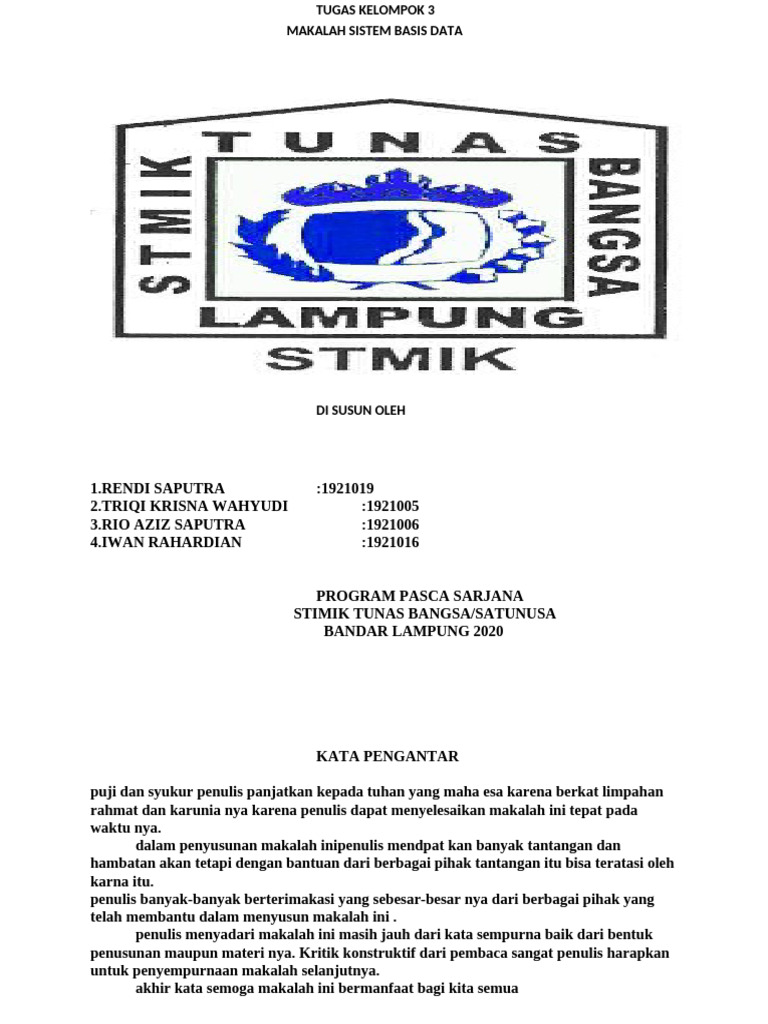 Tugas Kelompok 3 Makalah Sistem Basis Data | PDF
