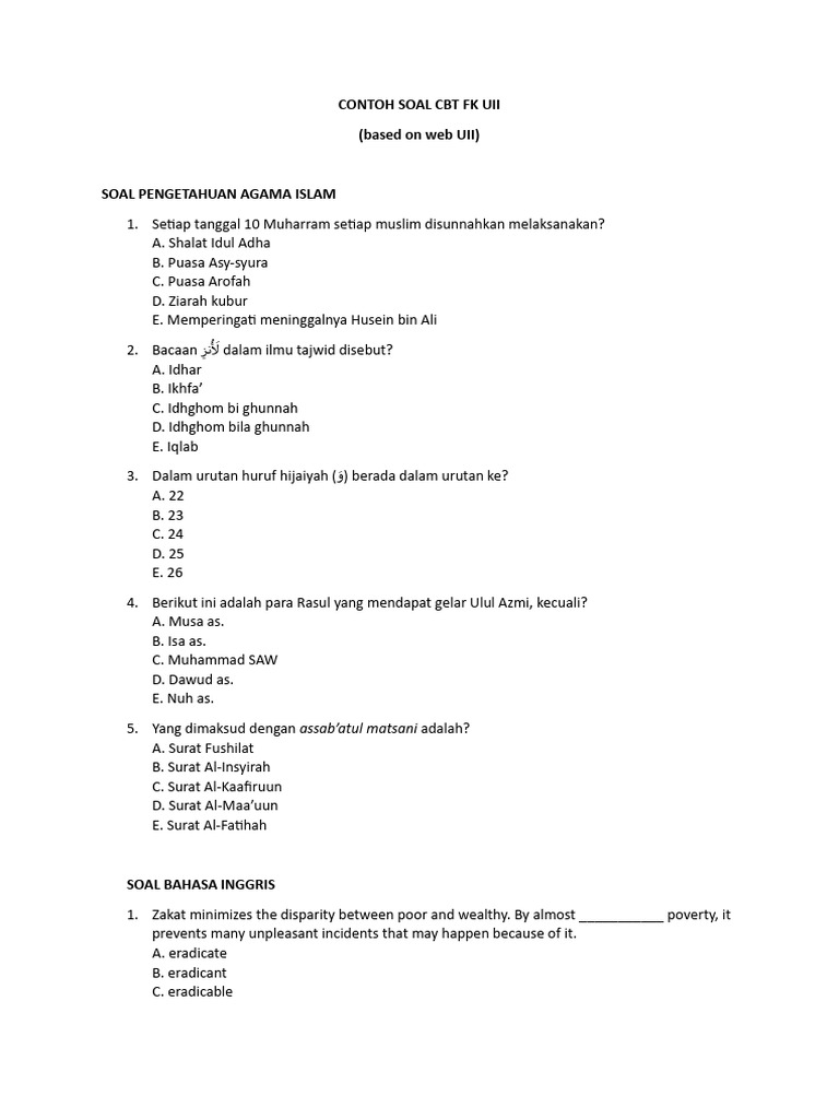 Contoh Soal CBT FK UII Lengkap | PDF