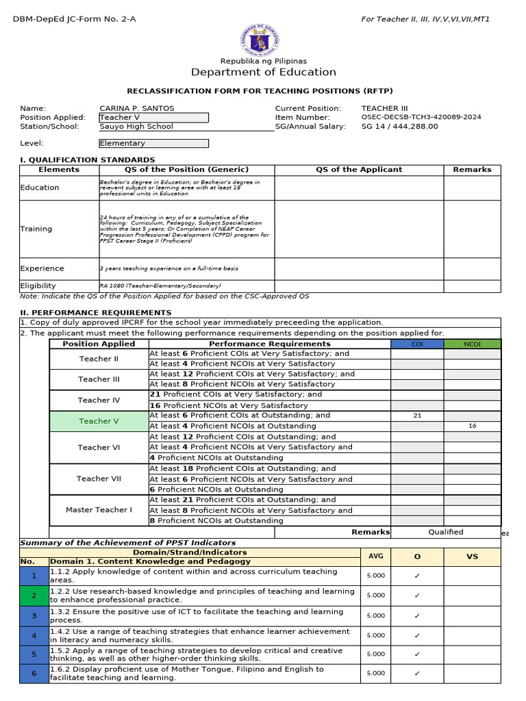 Modified Teacher Reclassification Form T2 T7 MT1 | PDF | Learning | Educational Assessment