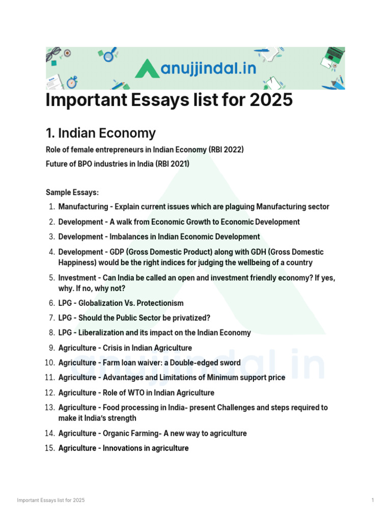 Key Essay Topics for 2025 | PDF | Popular Culture & Media Studies ...