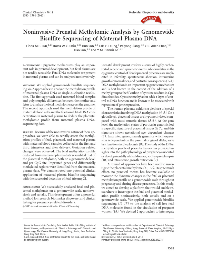 Noninvasive Prenatal Methylomic Analysis by Genomewide Bisulfite ...