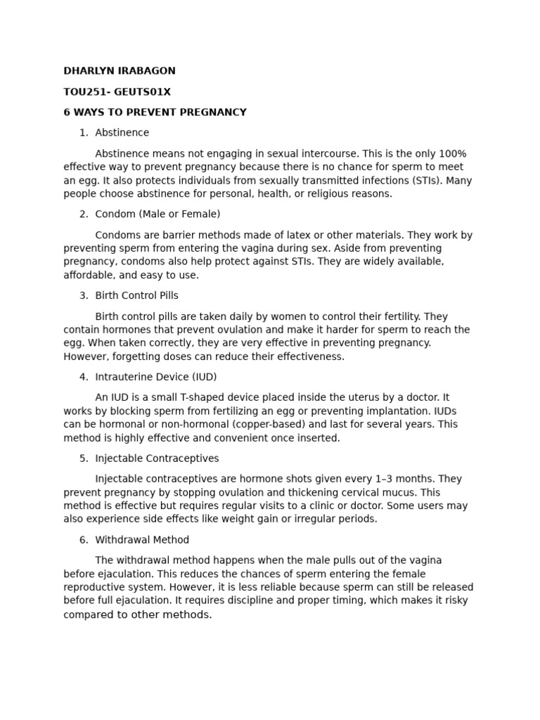 6 Effective Pregnancy Prevention Methods | PDF