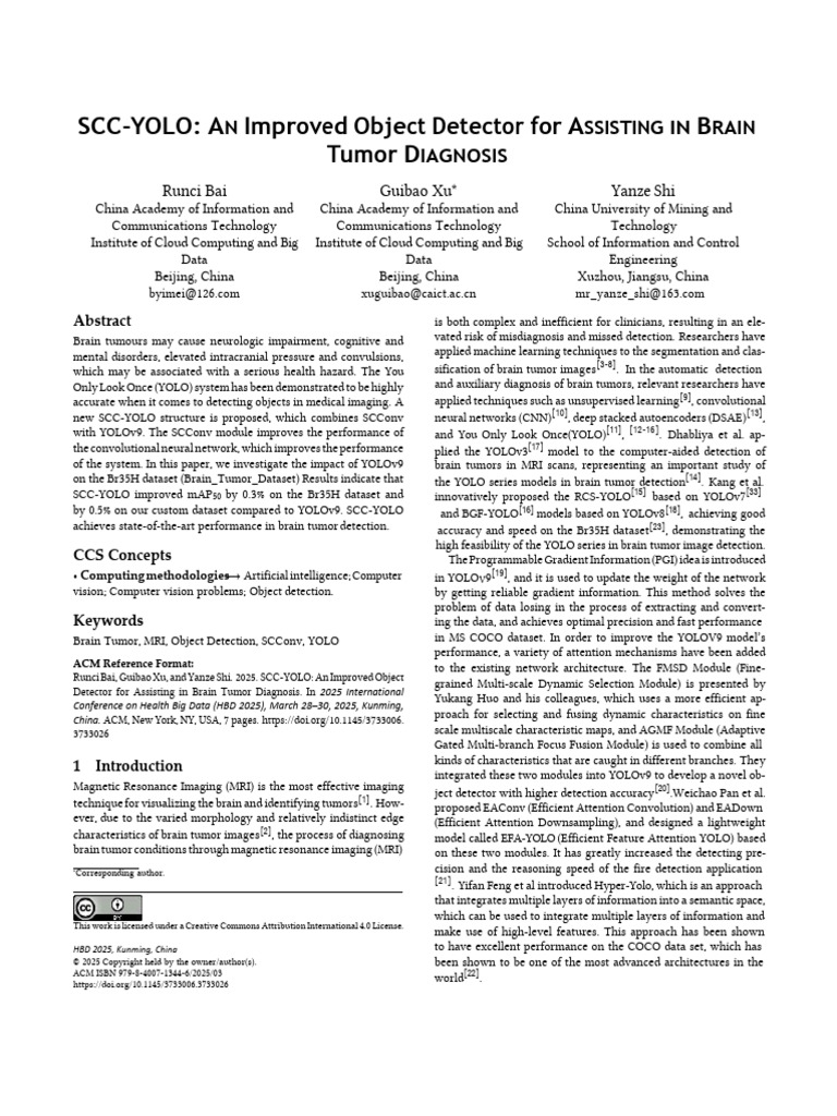 SCC-YOLO: Enhanced Brain Tumor Detection | PDF | Accuracy And Precision ...