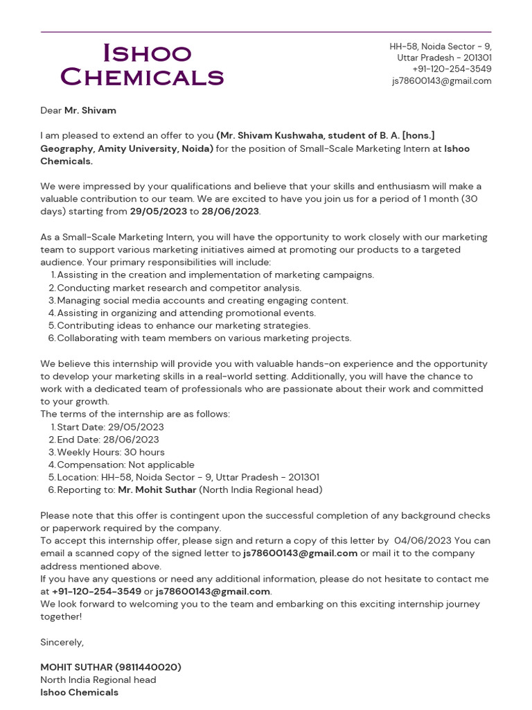 Shivam Kushwaha Offer Letter | PDF | Chess | Chess Theory