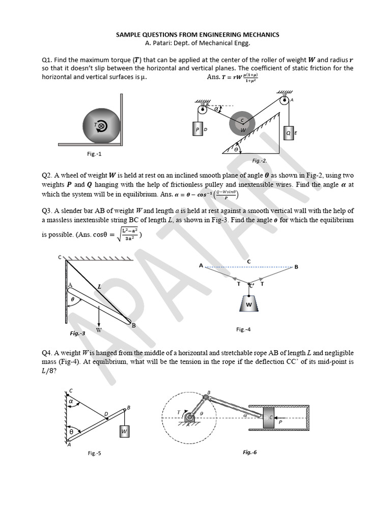 Sample Problems Statics | PDF | Tension (Physics) | Force