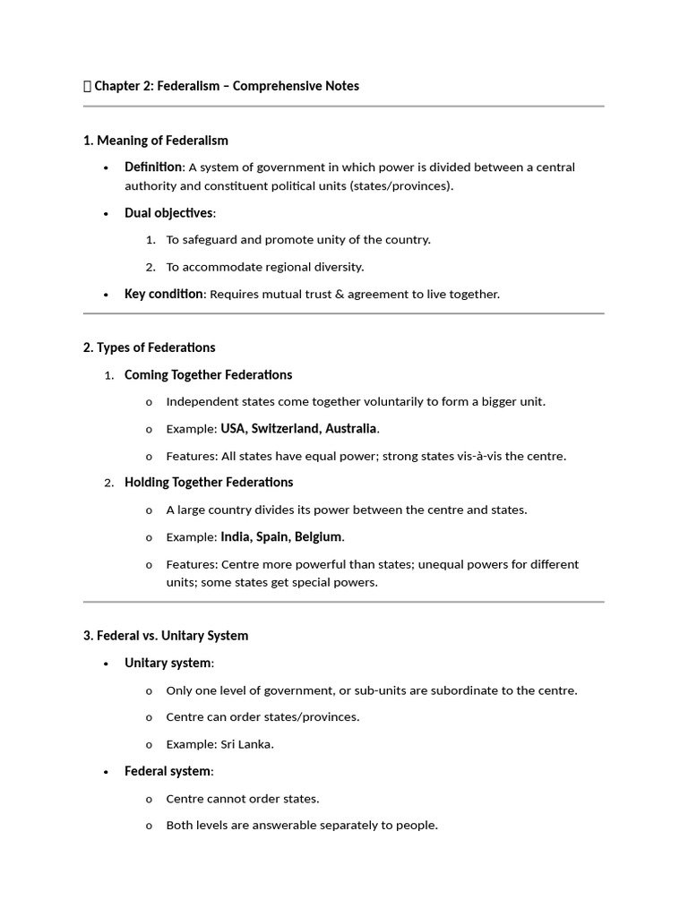 ? Chapter 2 FEDERALISM CBSE Class 10th Civics | PDF | Government ...