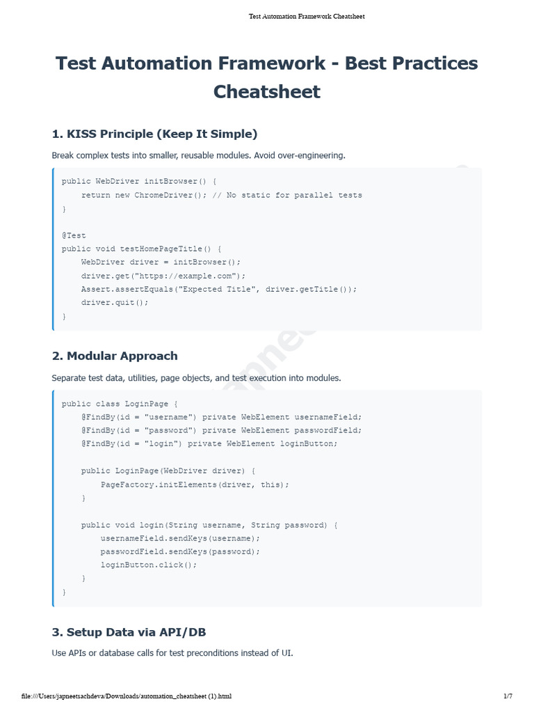 Test Automation Framework Best Practices | PDF | Selenium (Software ...