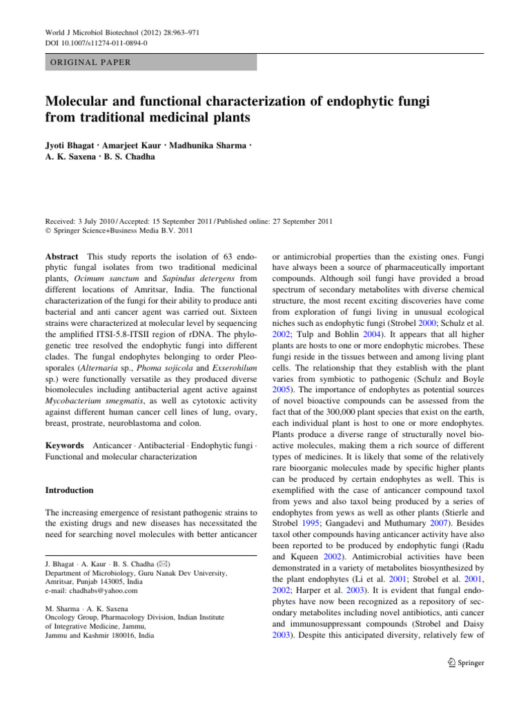 Molecular and Functional Characterization of Endophytic Fungi | PDF ...