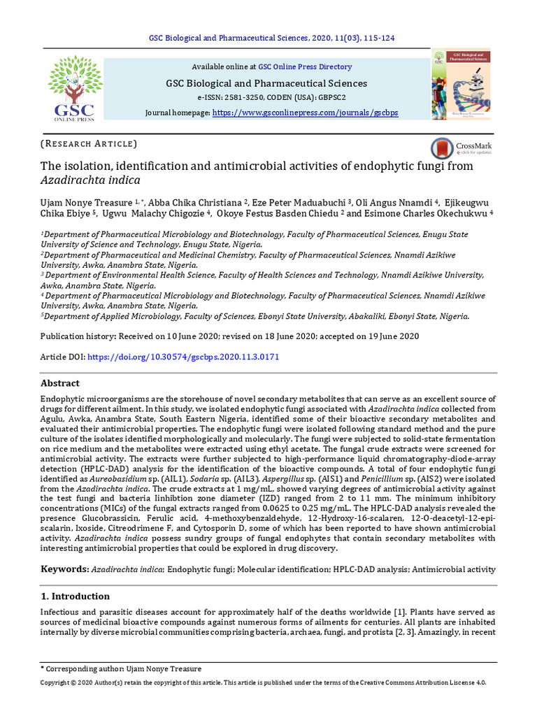The Isolation, Identification and Antimicrobial Activities of ...