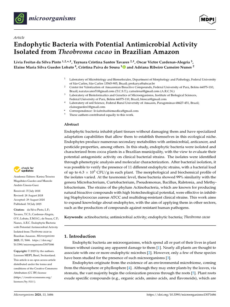 Endophytic Bacteria With Potential Antimicrobial Activity Isolated From ...