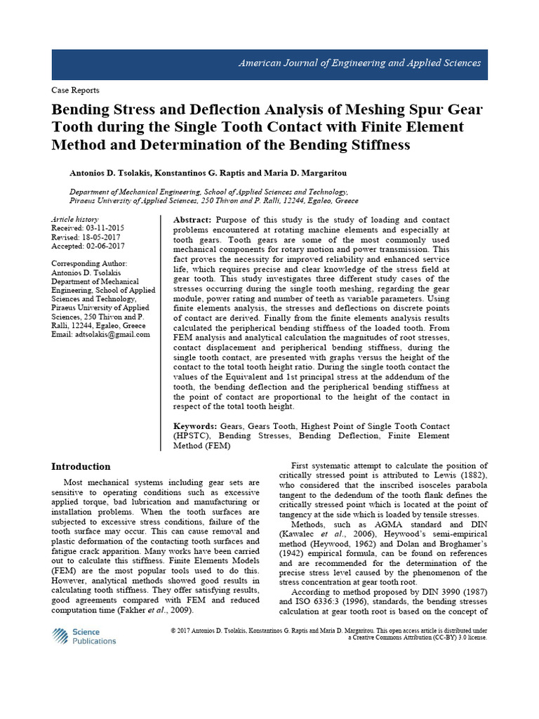 Bending Stress and Deflection Analysis of Meshing Spur Gear | PDF ...