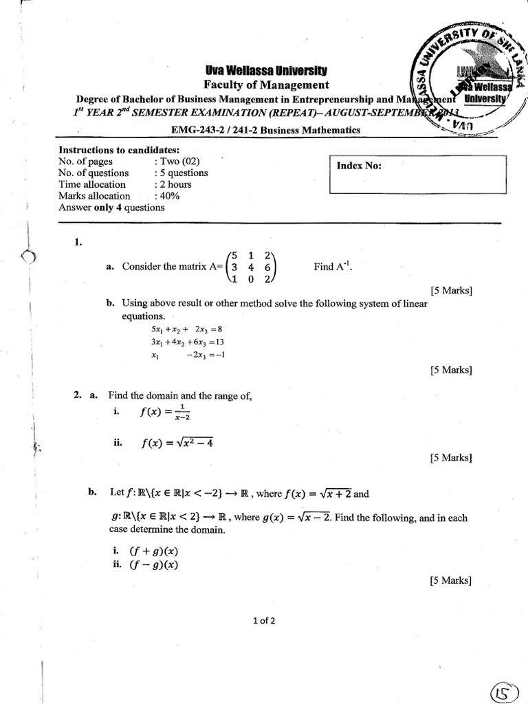 Emg241-2 Business Mathematics 2013 | PDF