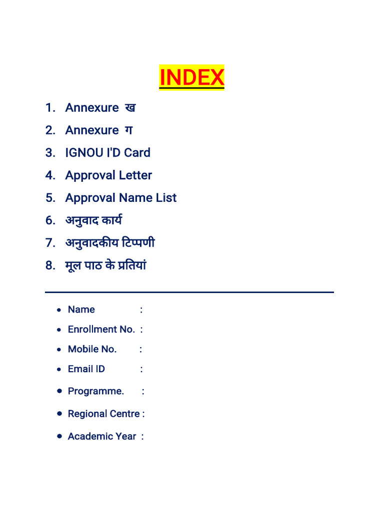 Index Sheet | PDF