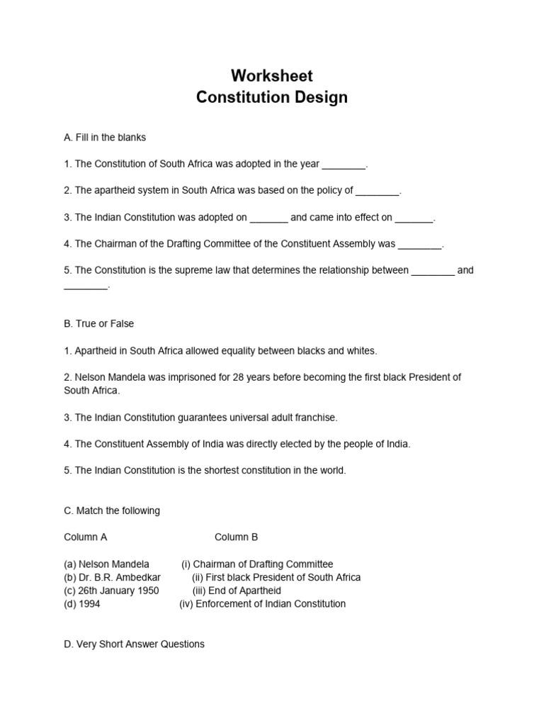 WorksheetSST Homework | PDF | Constitution | Apartheid