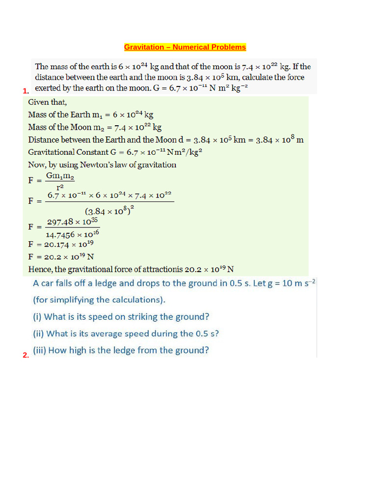 Gravitation - Numerical Problems | PDF | Mass | Weight