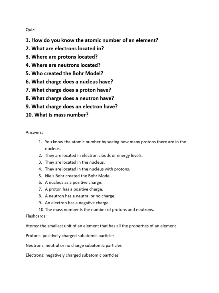 Atomic Structure Quiz and Flashcards | PDF