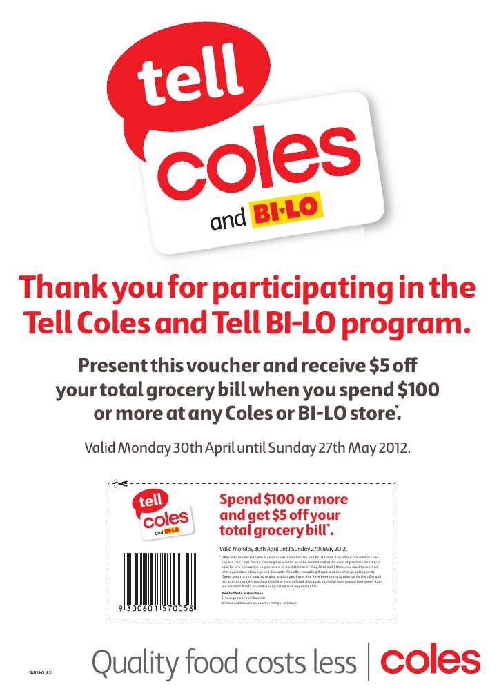 $5 Off $100 Spend Coles Voucher | PDF