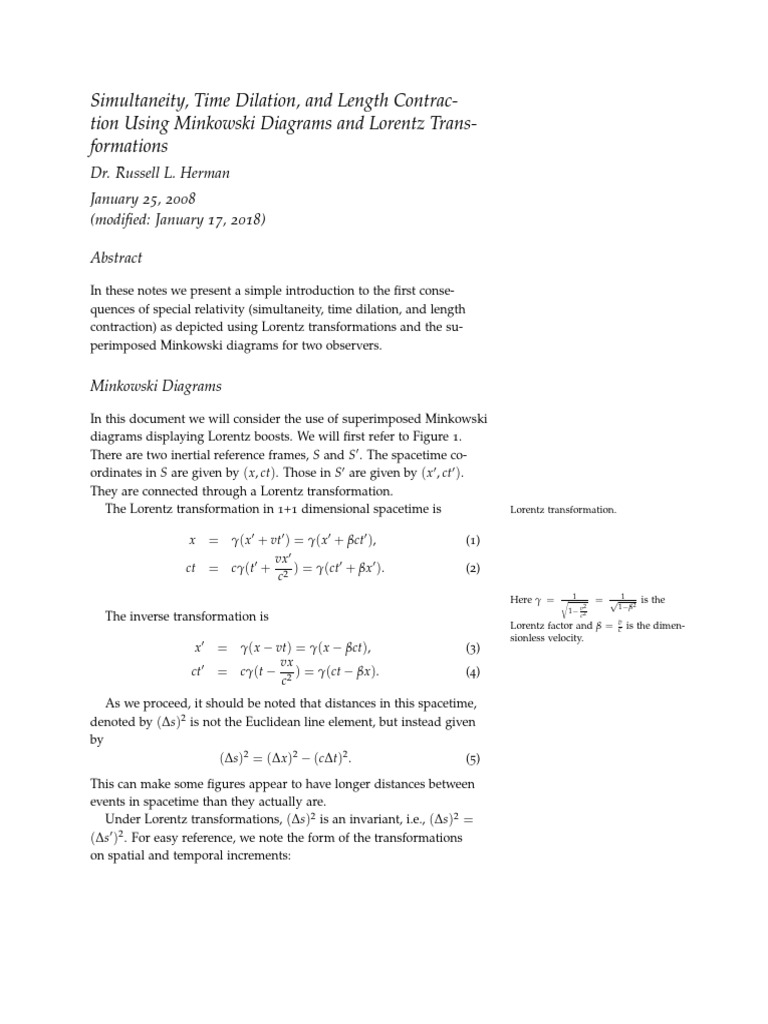 Minkowski Diagrams & Lorentz Transformations | PDF | Spacetime ...